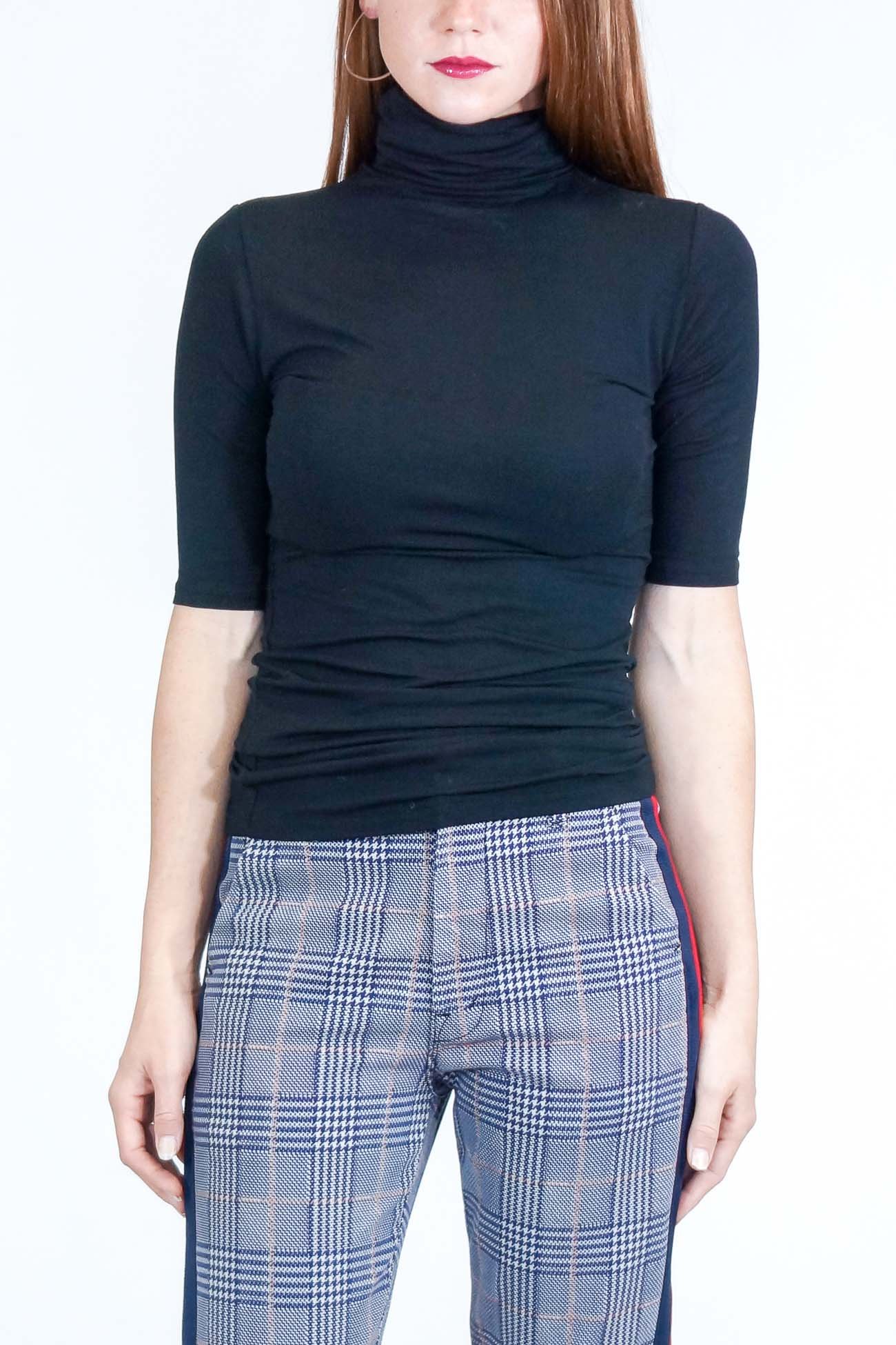 Majestic Soft Touch Elbow Sleeve Turtleneck Top Black Garmentory