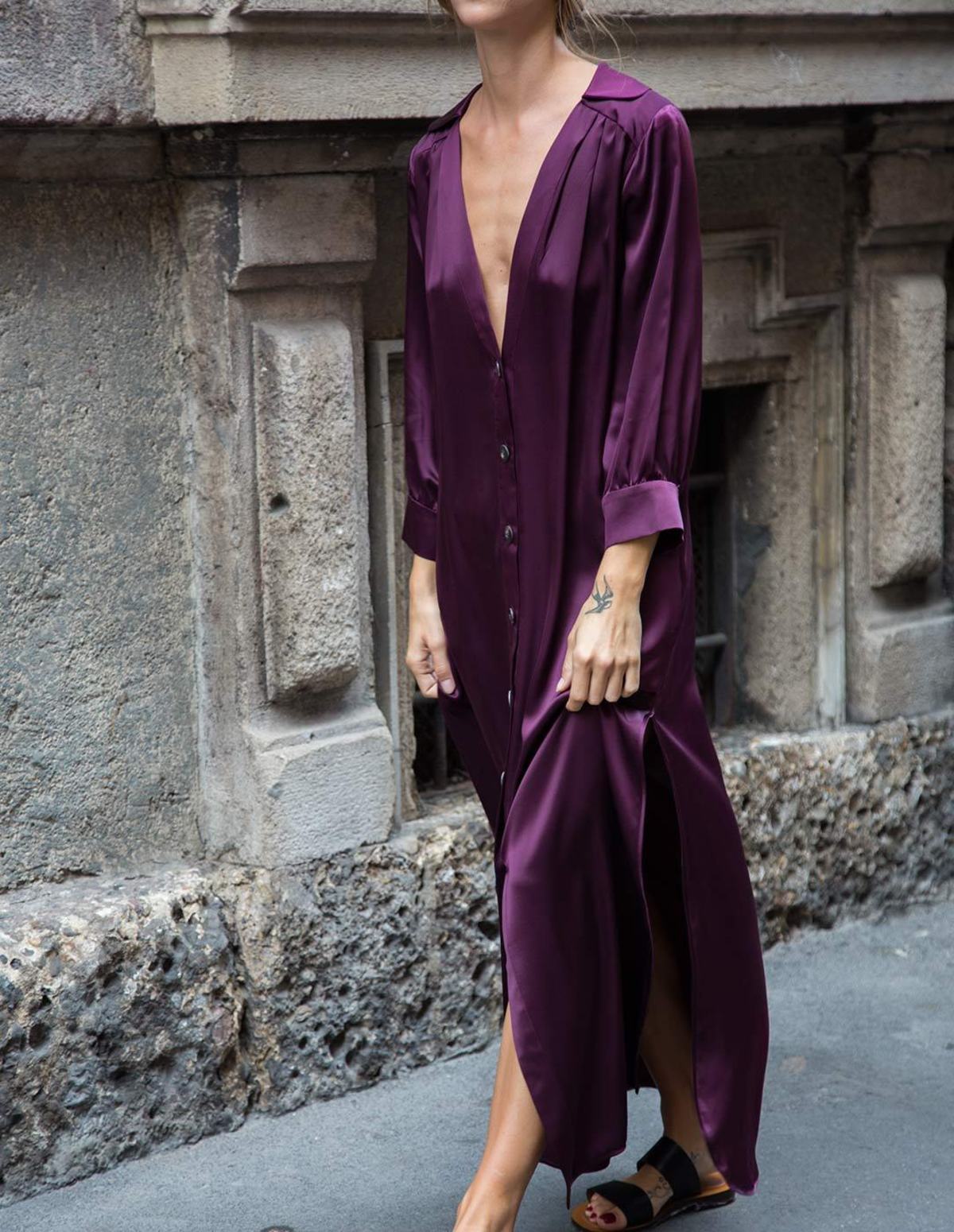 Caftanii Firenze Celine Silk Dress - Burgundy | Garmentory