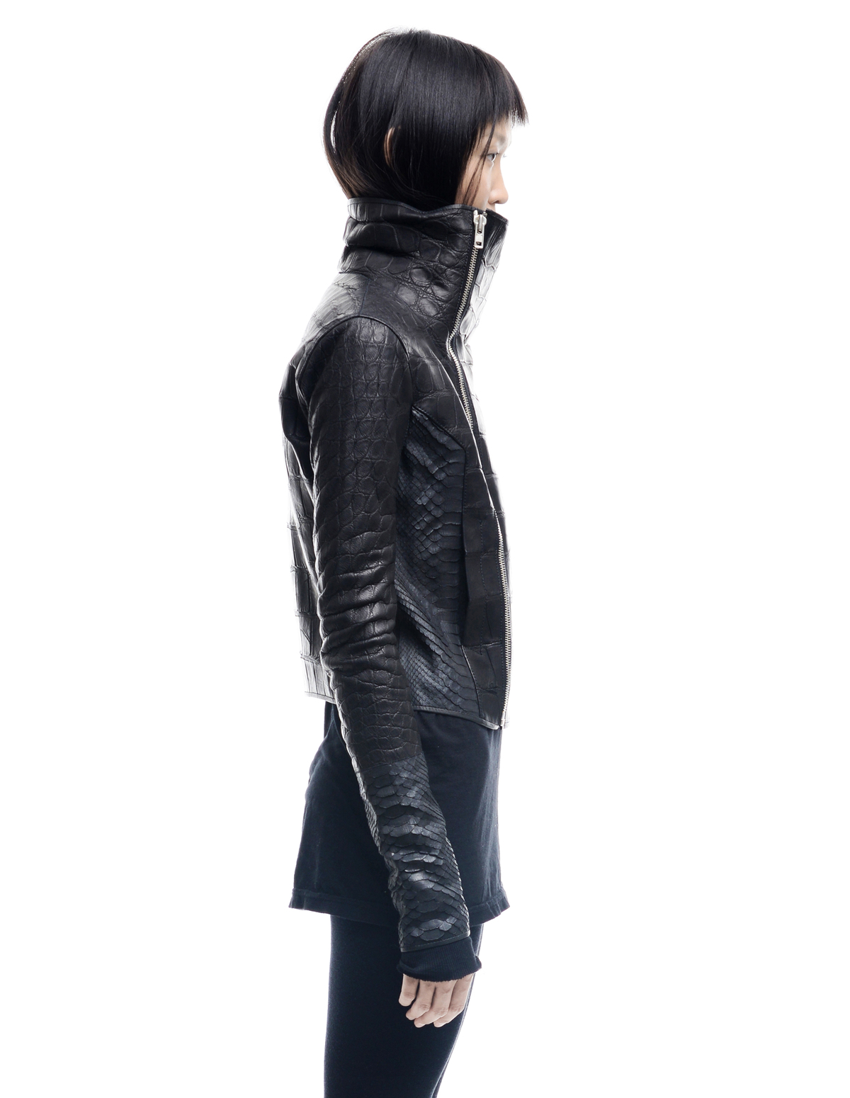 HUN Rick Owens Crocodile and Python Leather Jacket - Black | Garmentory