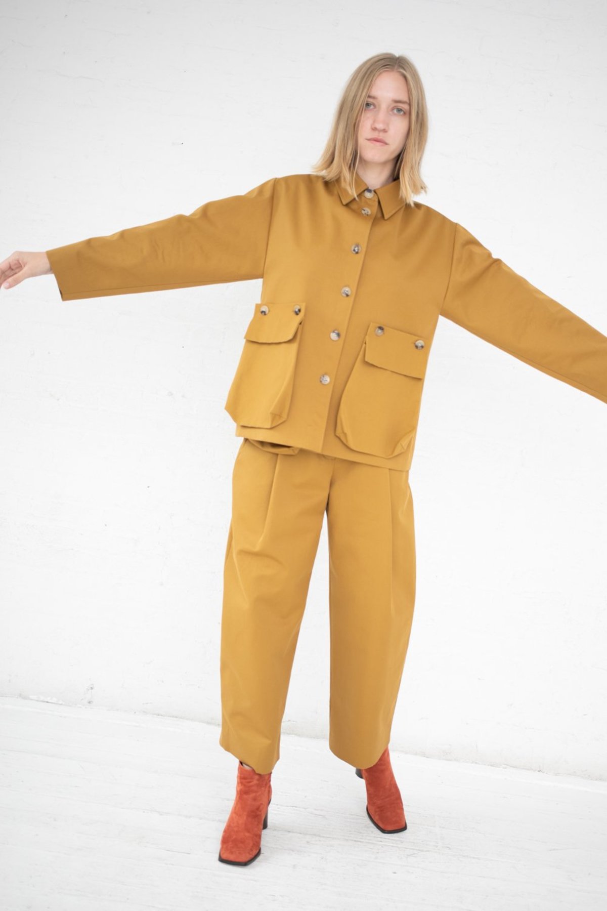 Studio Nicholson Removable Pocket Cotton Utility Jacket - Mustard ...