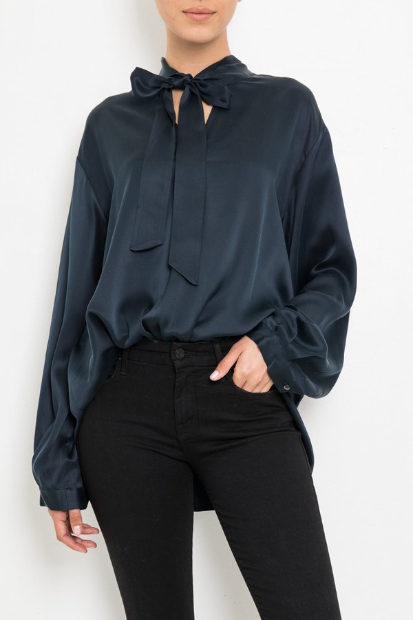 Giada Forte Silk Shirt With Ribbon - Notte | Garmentory