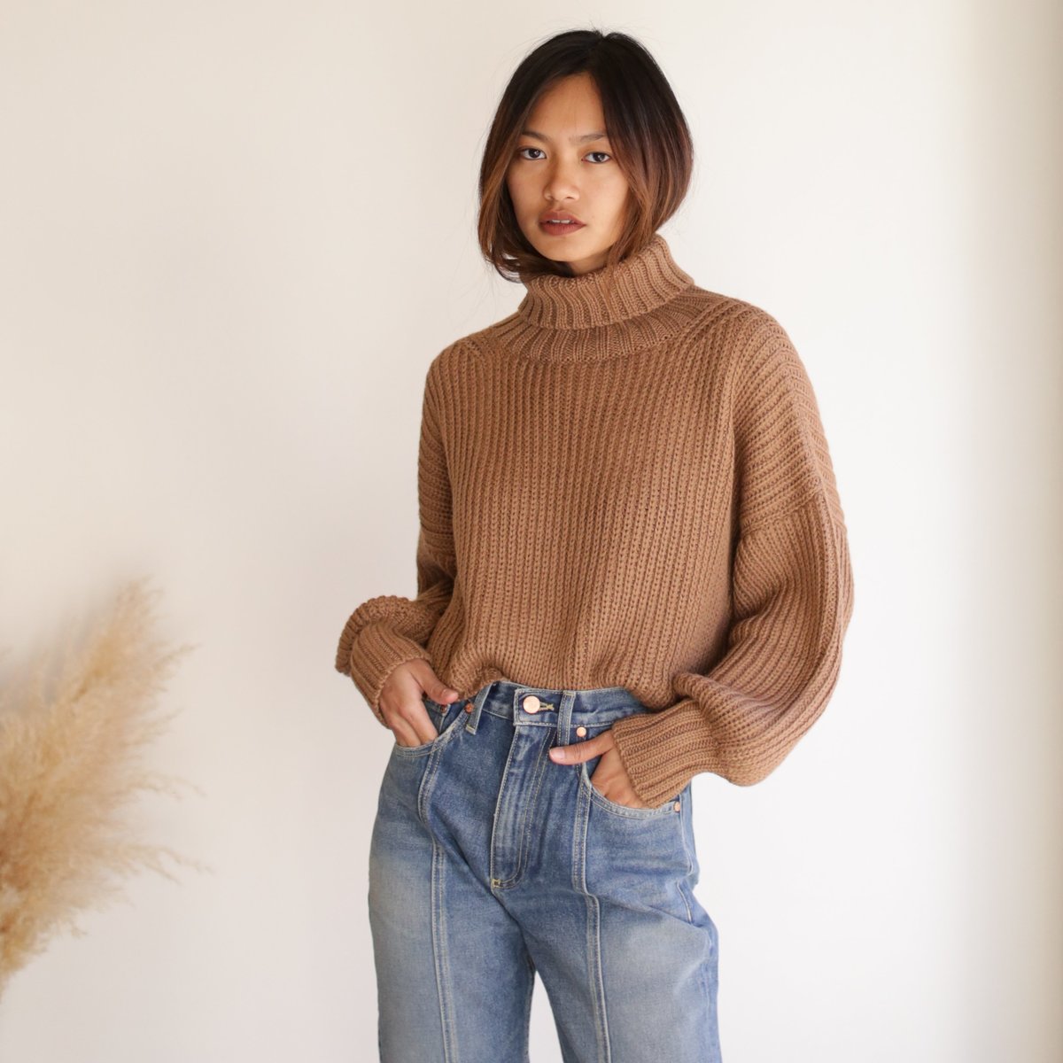 First Rite Crop Turtleneck - Camel | Garmentory