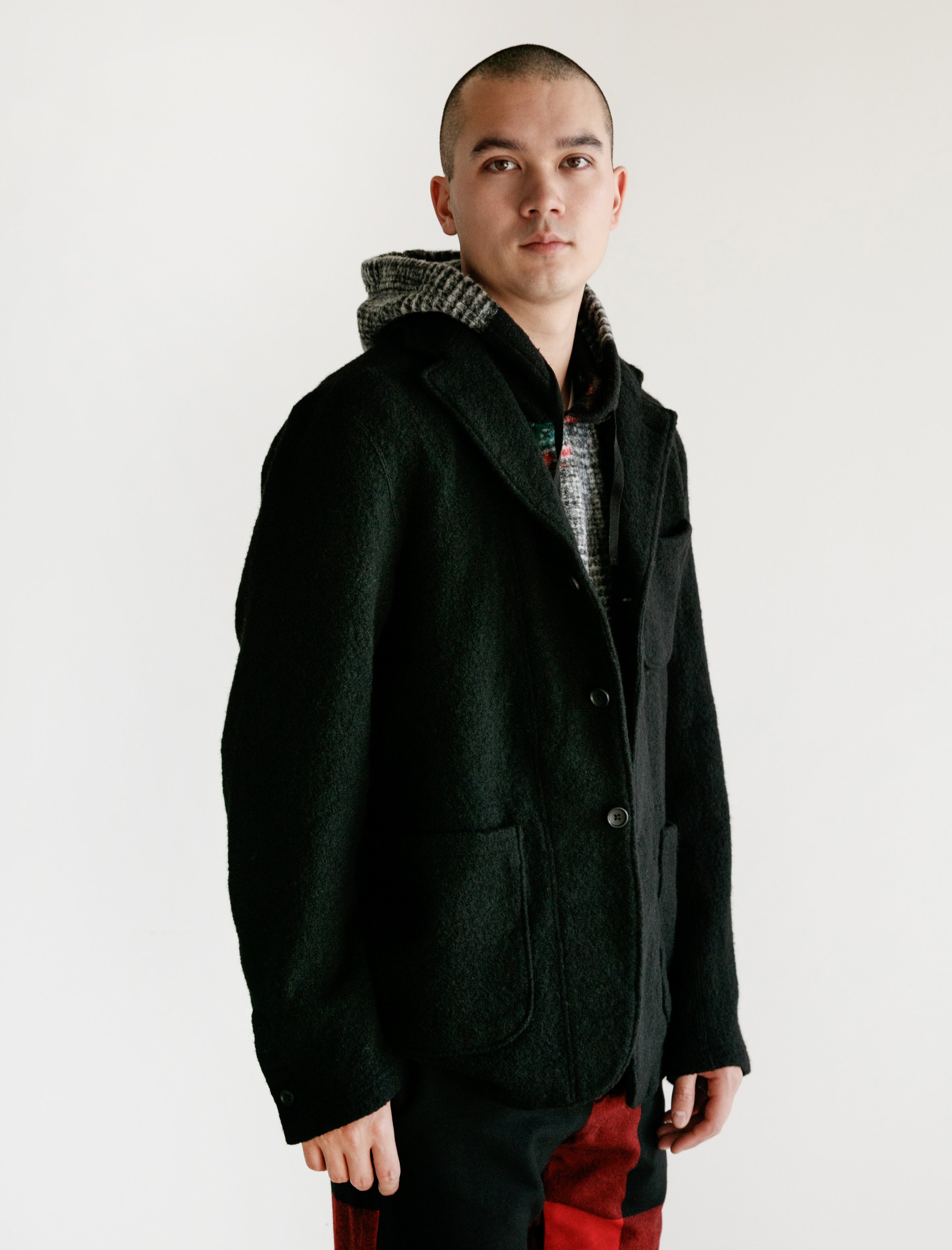 Engineered Garments Boiled Wool Knit Jacket - Black | Garmentory