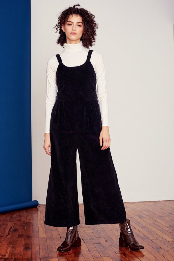 First Rite Crop Corduroy Pantsuit - BLACK | Garmentory