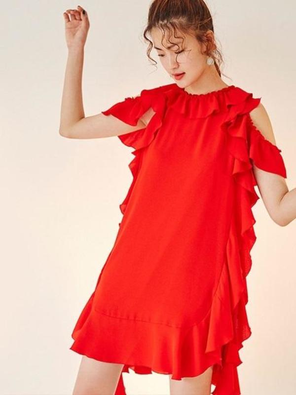 Bubulee Cocktail Ruffle Dress - Red | Garmentory