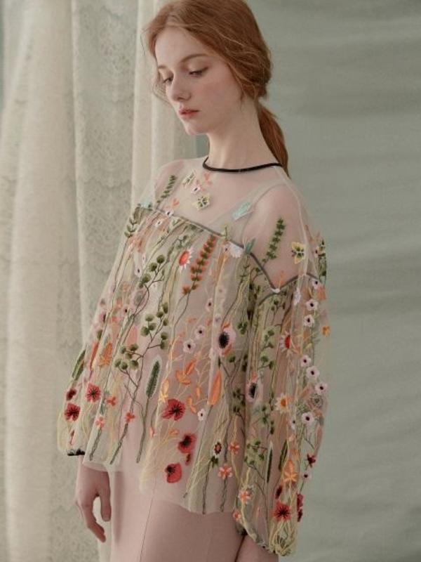 Floral Embroidery Mesh Top | Garmentory