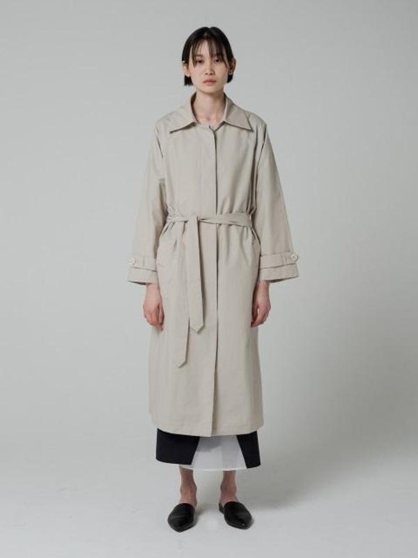 Belted Single Trench Coat- Beige | Garmentory