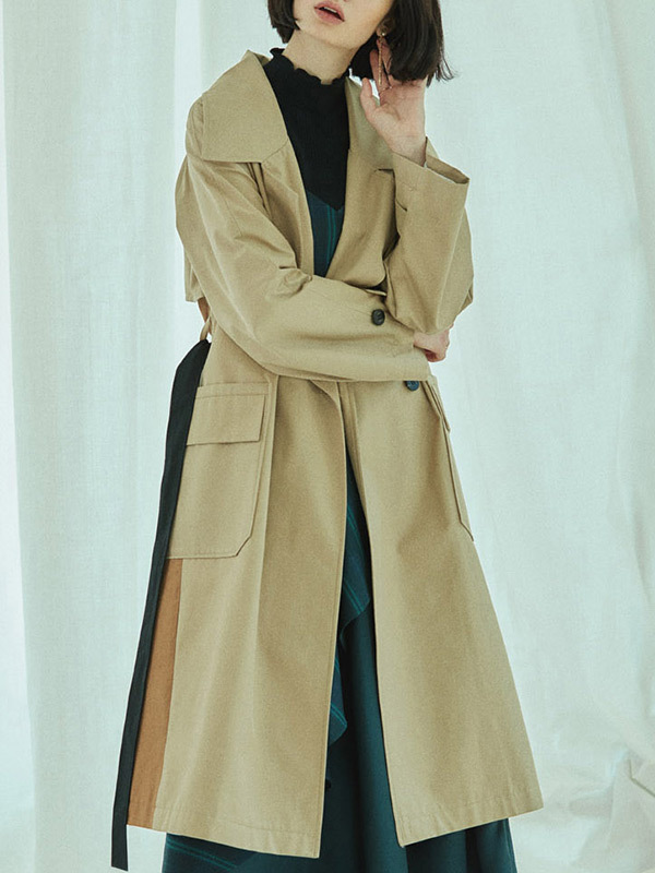 CLUE DE CLARE Color Block Trench Coat - Beige | Garmentory