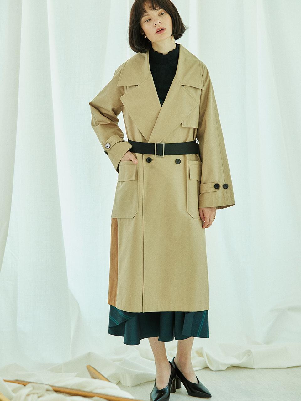CLUE DE CLARE Color Block Trench Coat - Beige | Garmentory