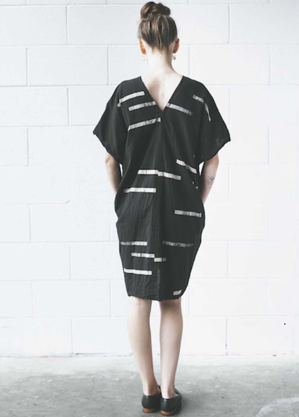 Uzi -Broken Stripe V Dress | Black | Garmentory