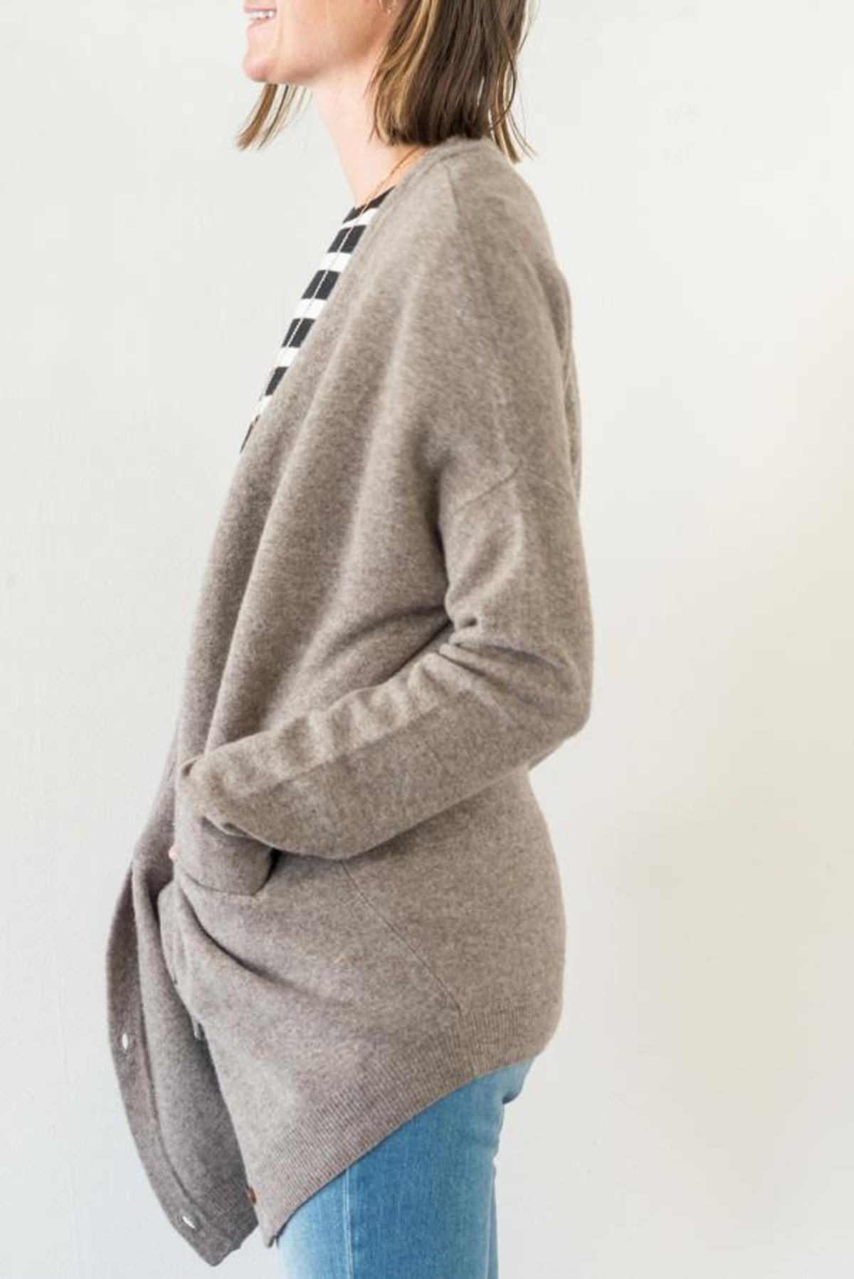 Humanoid Karl Asymetrical Cardi - Pebble | Garmentory