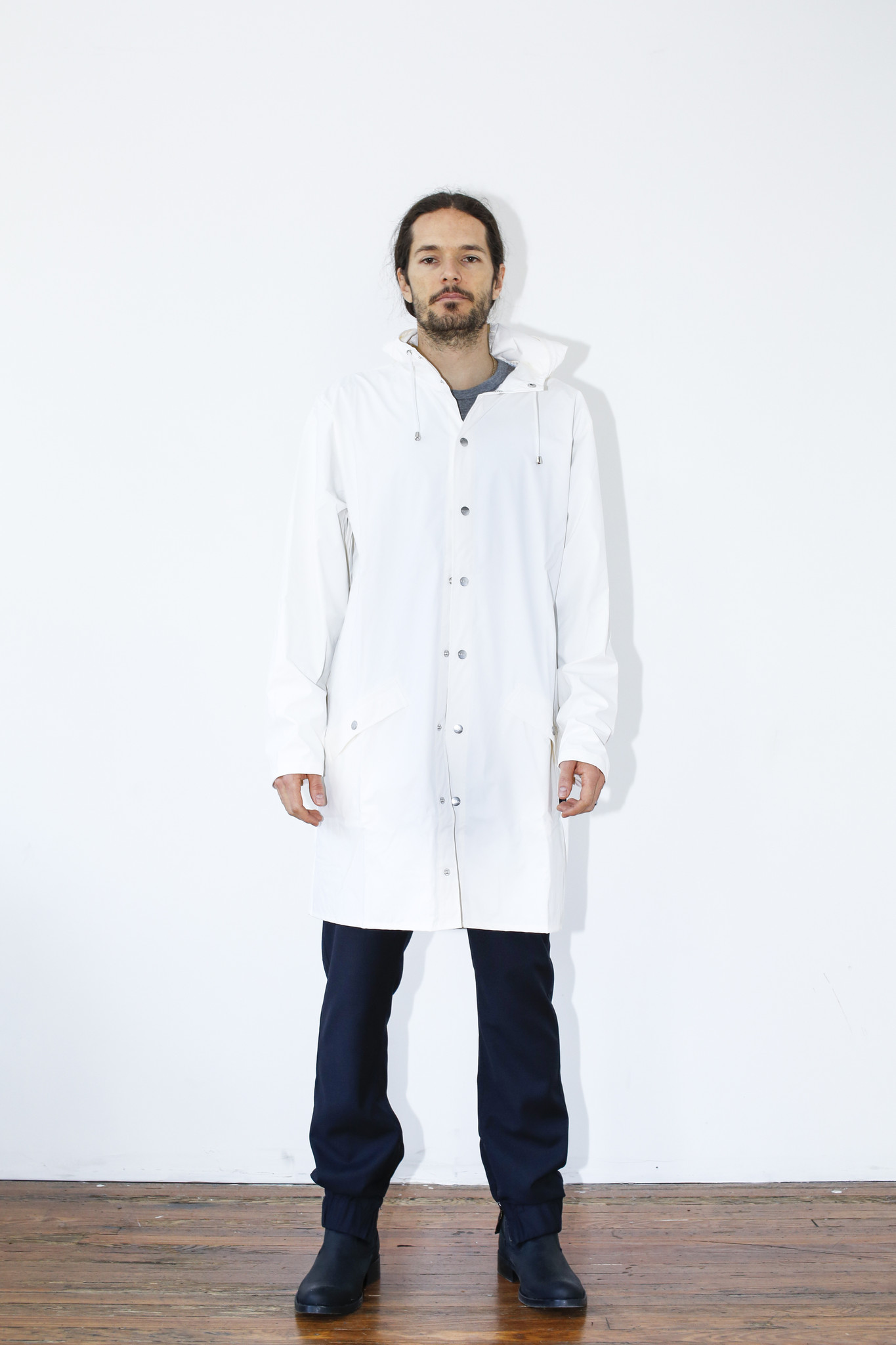 Rains White Hooded Rain Coat | Garmentory