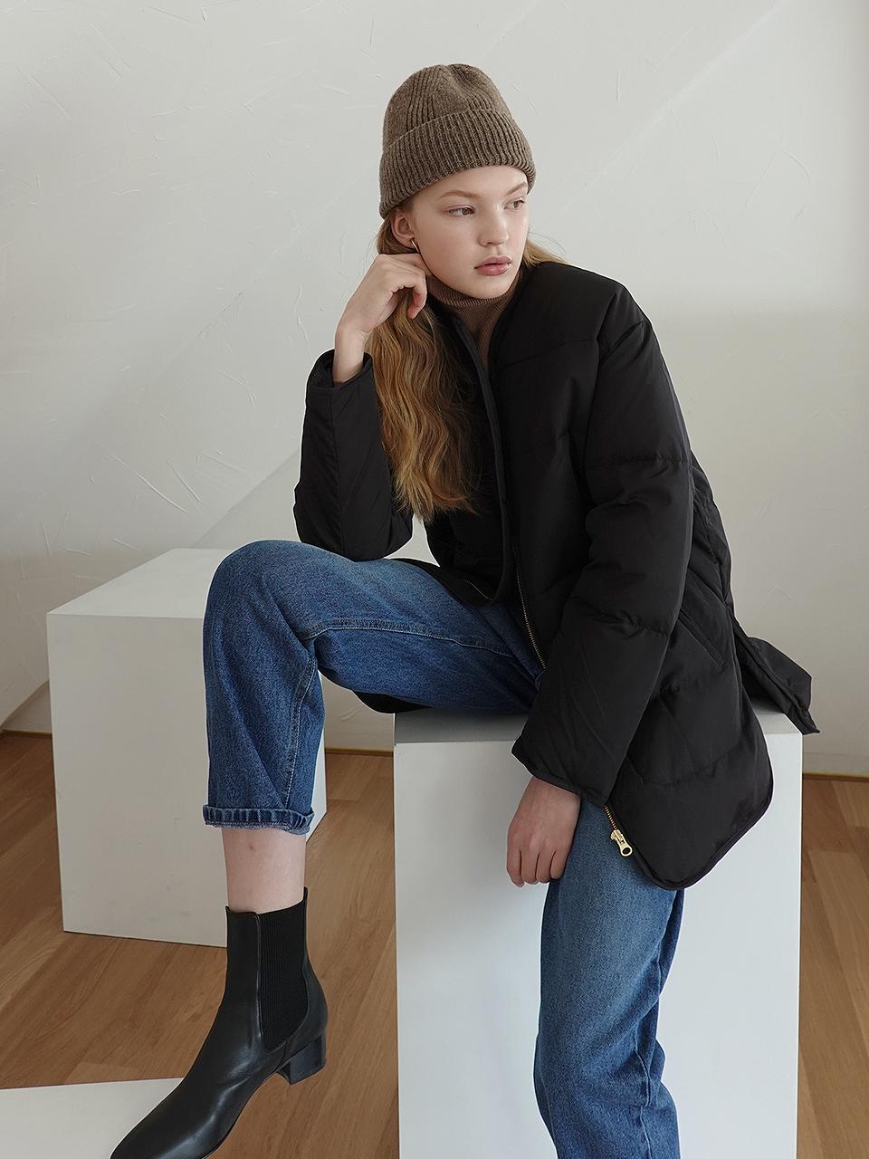 LE Round Neck Slit Duck Down Padding - Black | Garmentory