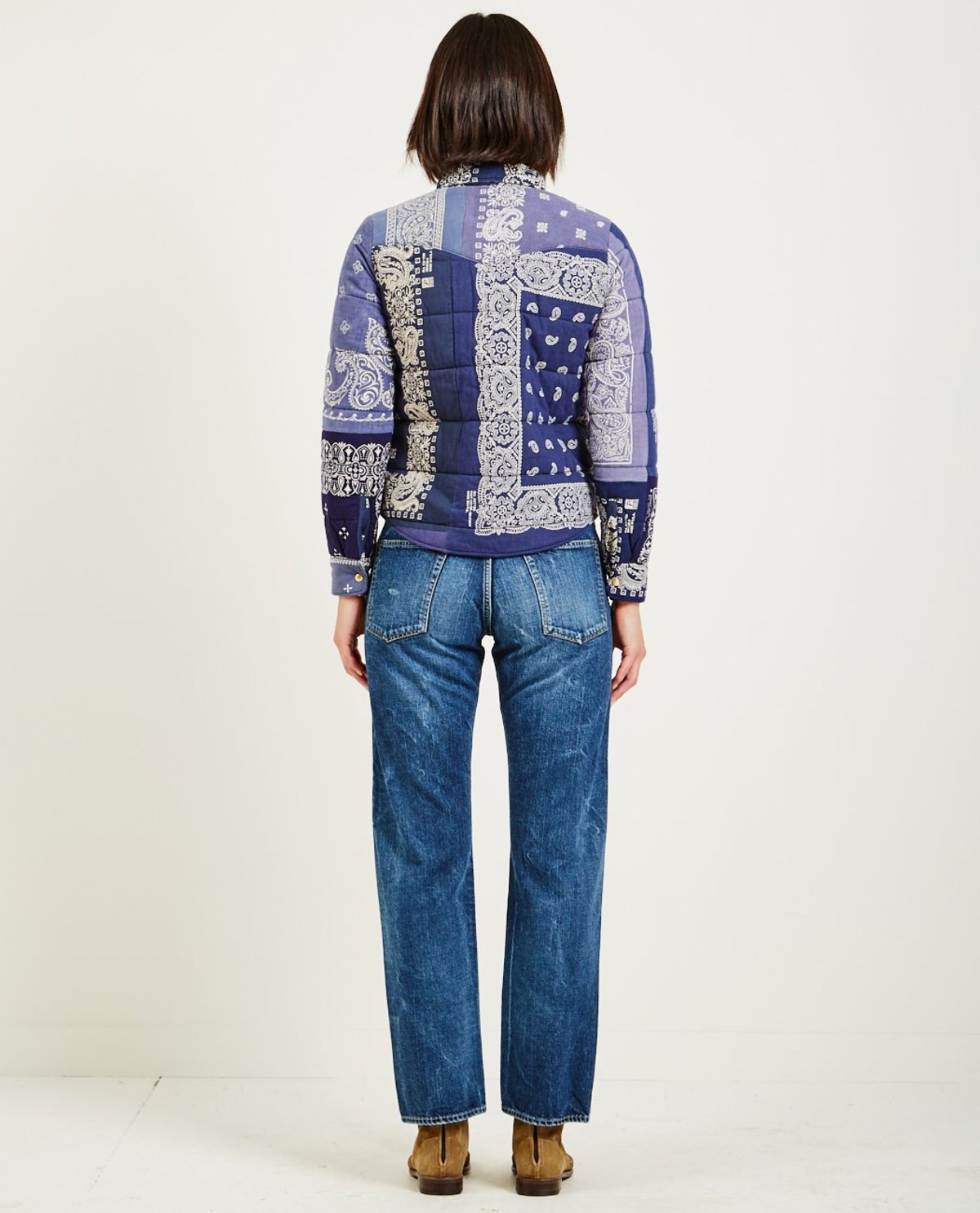 WMV VISVIM VINTAGE BANDANA KERCHIEF DOWN JACKET - NAVY | Garmentory