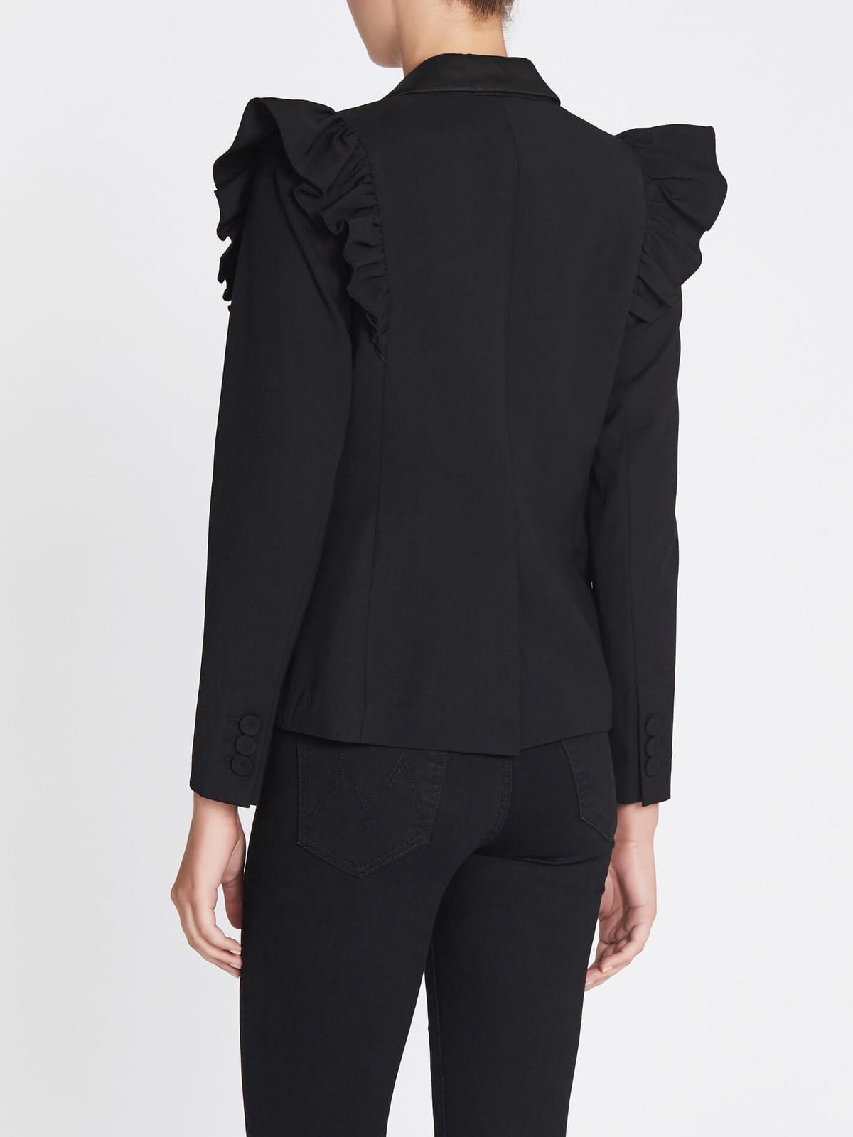 Rebecca Taylor Tuxedo Wool Ruffle Blazer - Black | Garmentory