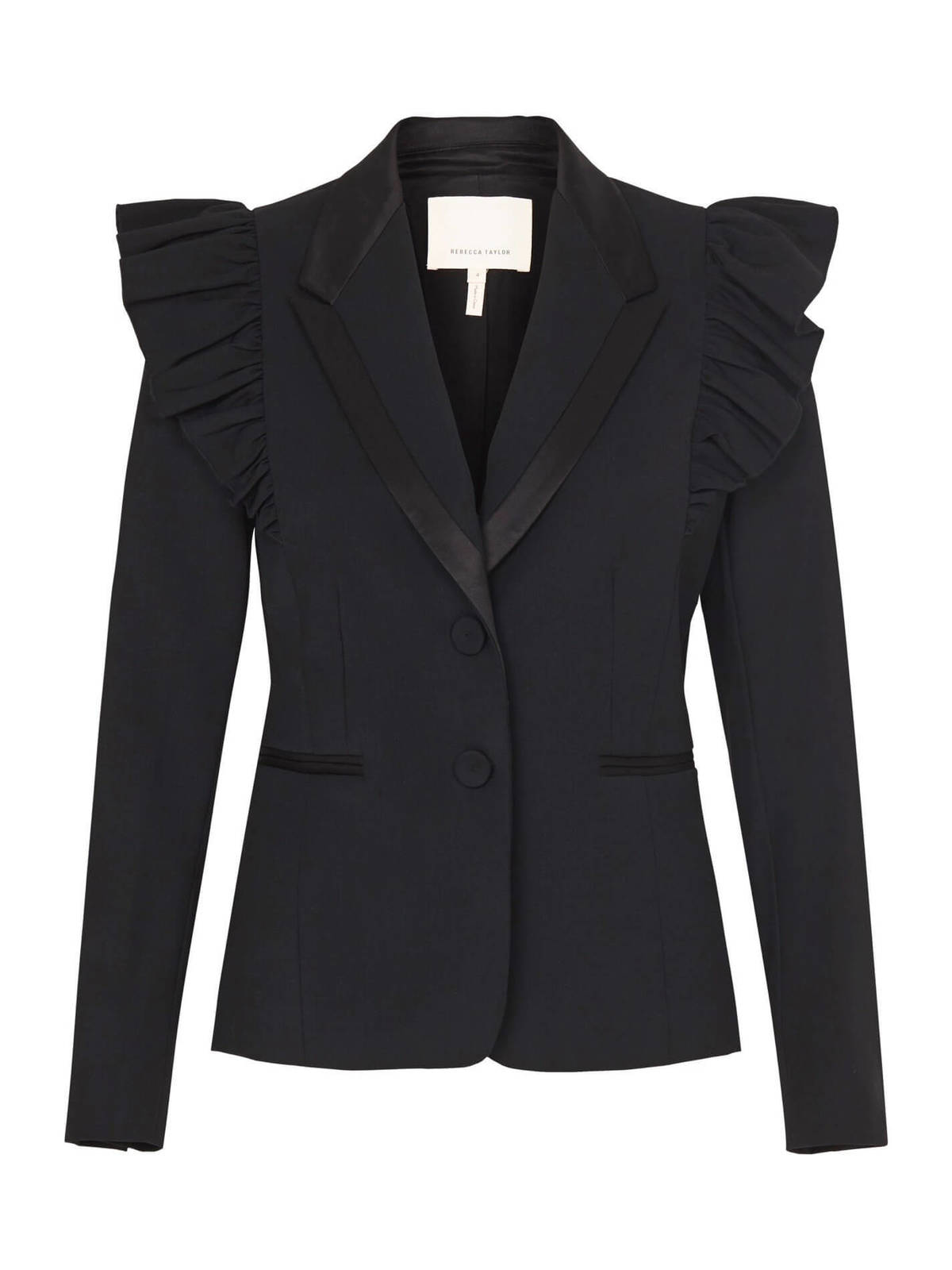 Rebecca Taylor Tuxedo Wool Ruffle Blazer - Black | Garmentory