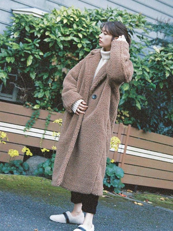 AKRO Faux Shearing Wool Coat - Camel | Garmentory