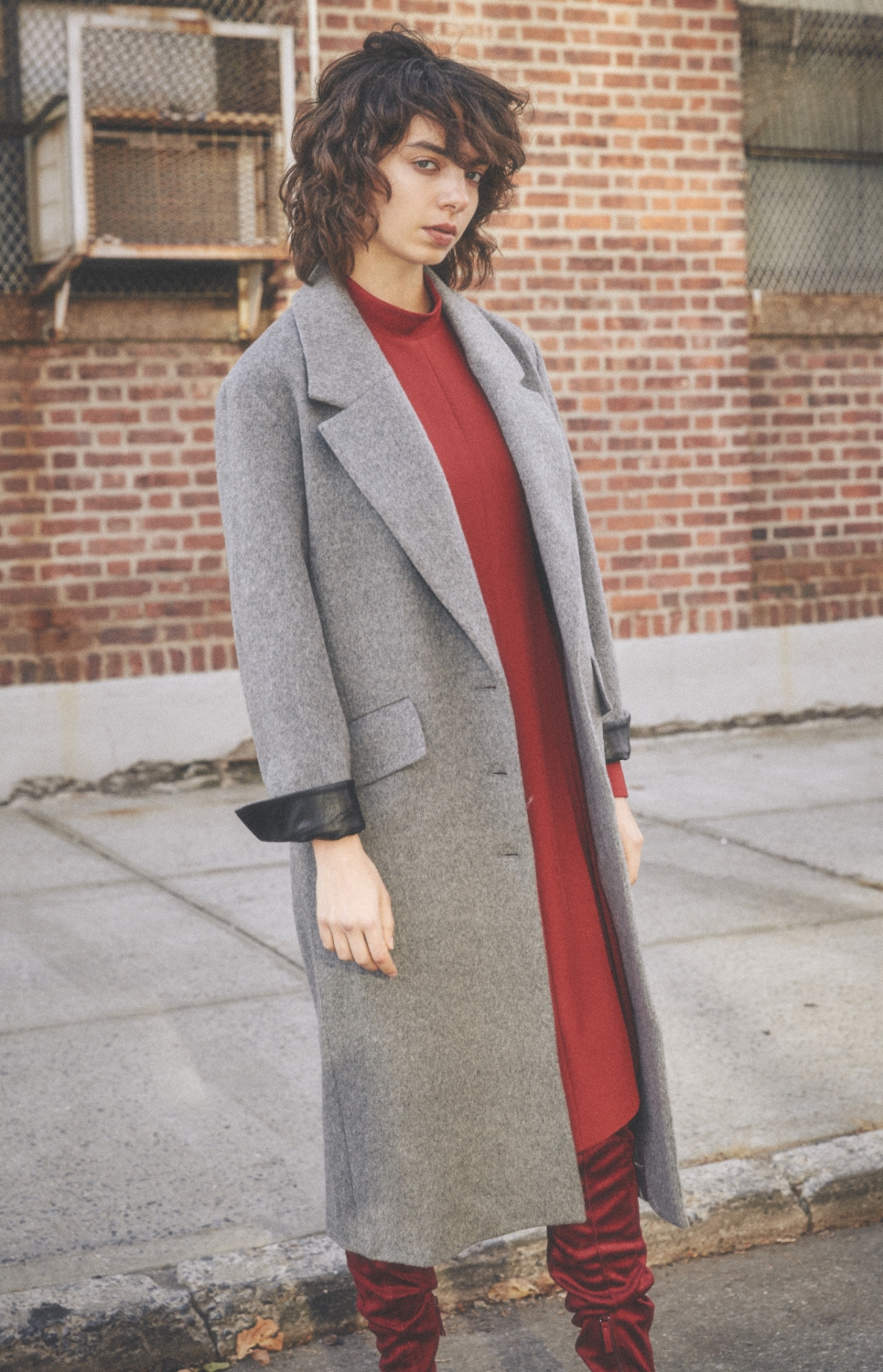 NUVO10 WOOL LONG COAT - MELANGE GRAY | Garmentory