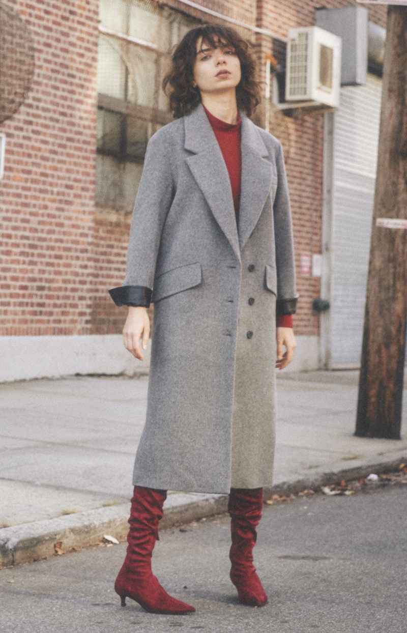 NUVO10 WOOL LONG COAT - MELANGE GRAY | Garmentory