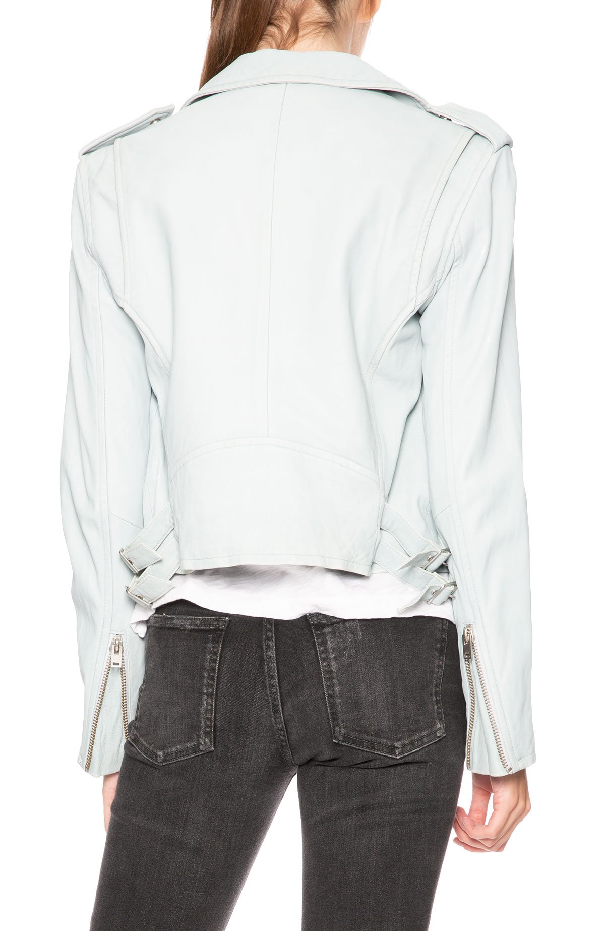 IRO Ashville Leather Jacket - Bleached Blue | Garmentory