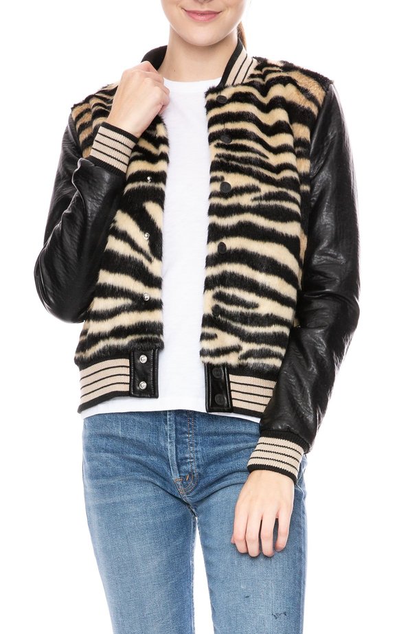 Mother Denim Faux Fur Varsity Jacket - Tiger Print | Garmentory