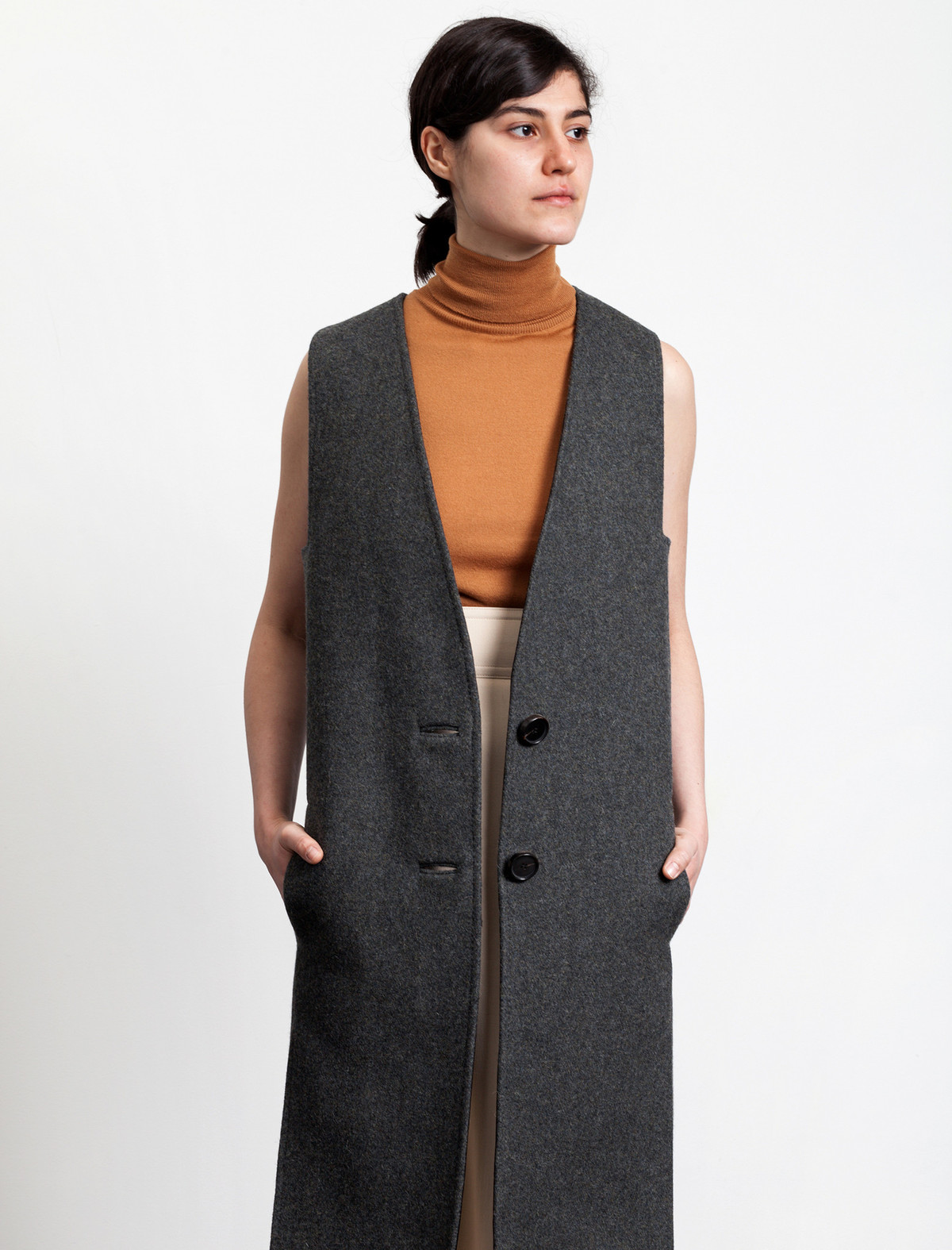 Lemaire Long Vest Wool Graphite | Garmentory