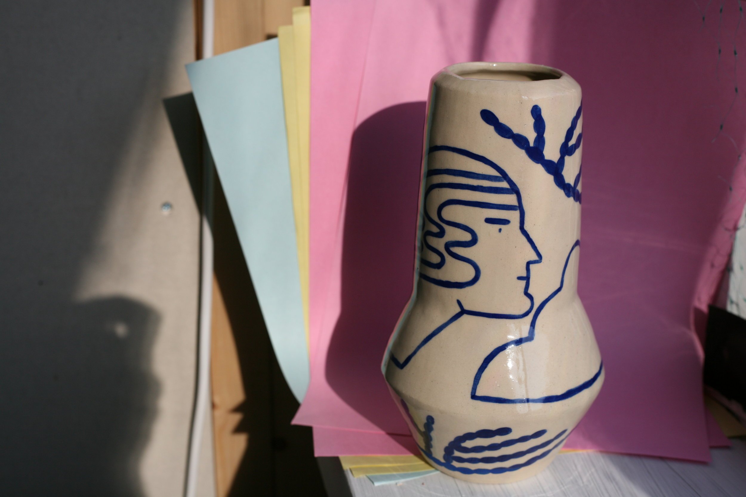 Sophie Alda Large Rocket Vase - cream/blue | Garmentory