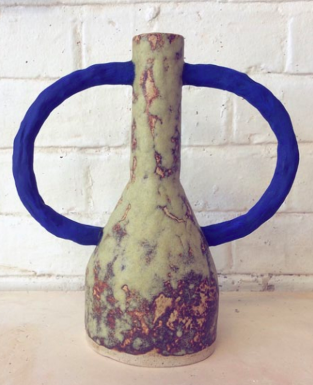 Sophie Alda Large Jug Eared Vase - dappled brown/blue | Garmentory