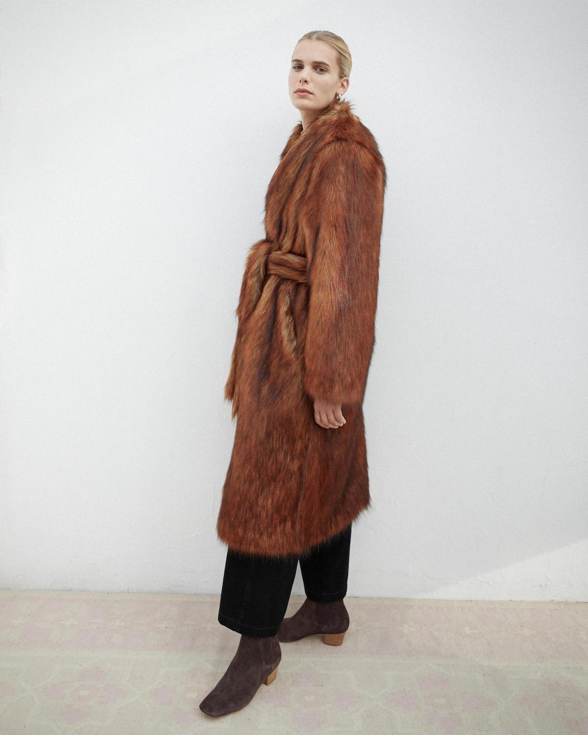 Nanushka Pas Faux Fur Robe Coat - Rusty Brown | Garmentory