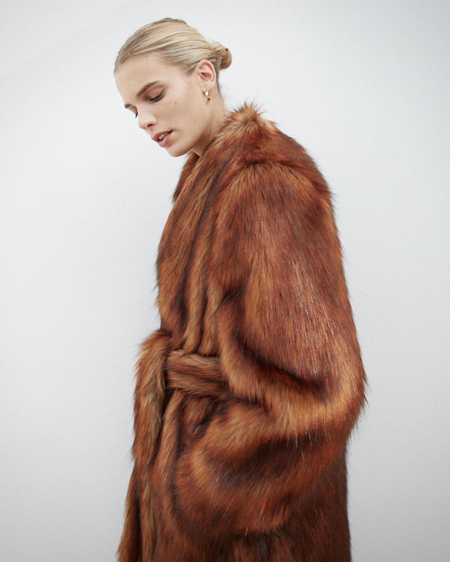 Nanushka Pas Faux Fur Robe Coat - Rusty Brown | Garmentory