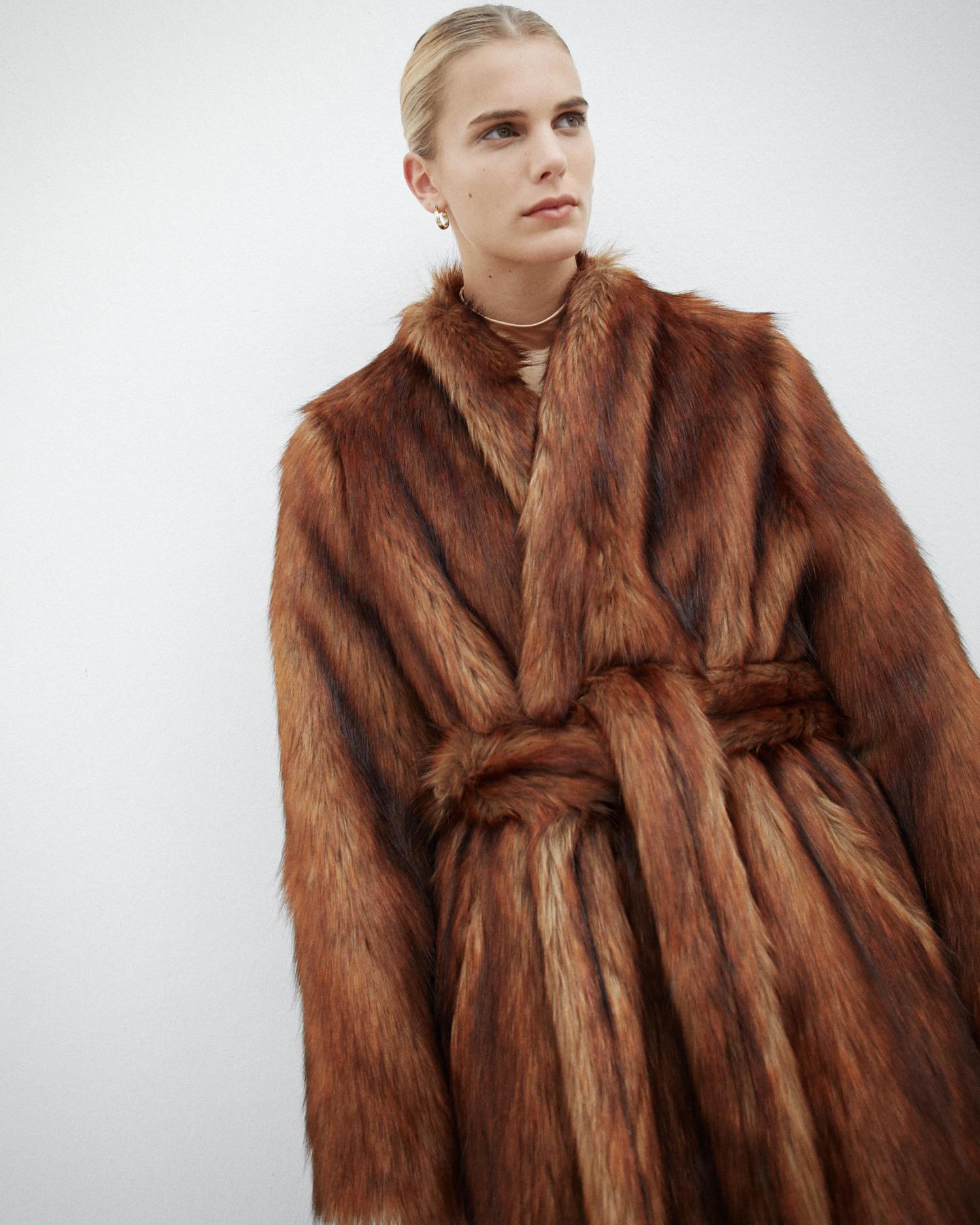 Nanushka Pas Faux Fur Robe Coat - Rusty Brown | Garmentory