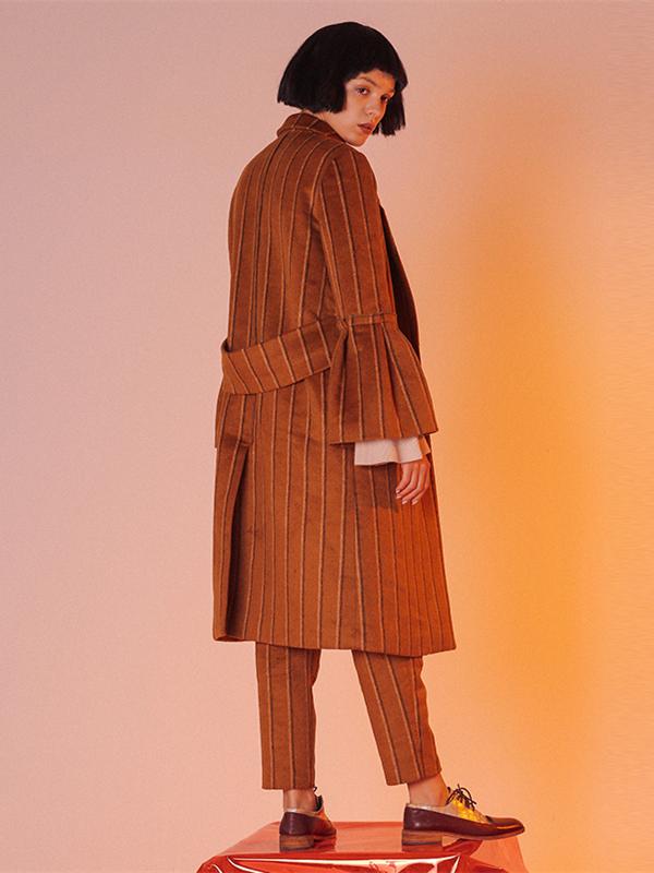 HOWL Bell-shaped Sleeve-striped Woolen Coat - Orange Stripes | Garmentory