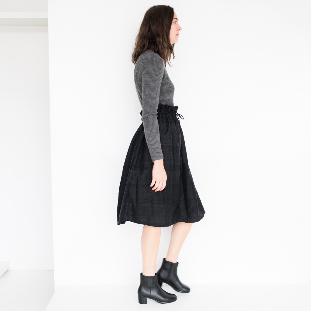 Vintage Johan Silk Drawstring Skirt - Black | Garmentory