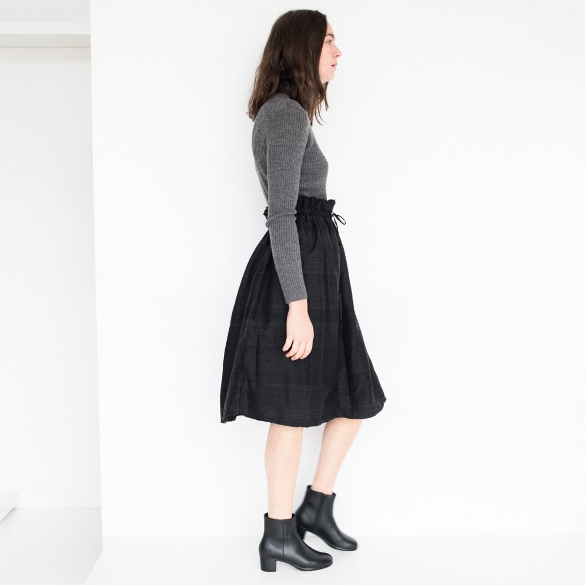 Vintage Johan Silk Drawstring Skirt - Black | Garmentory