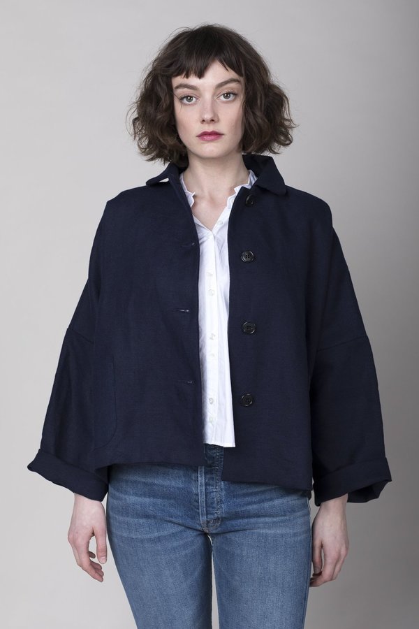 Gallego Desportes Round Collar Jacket - NAVY | Garmentory