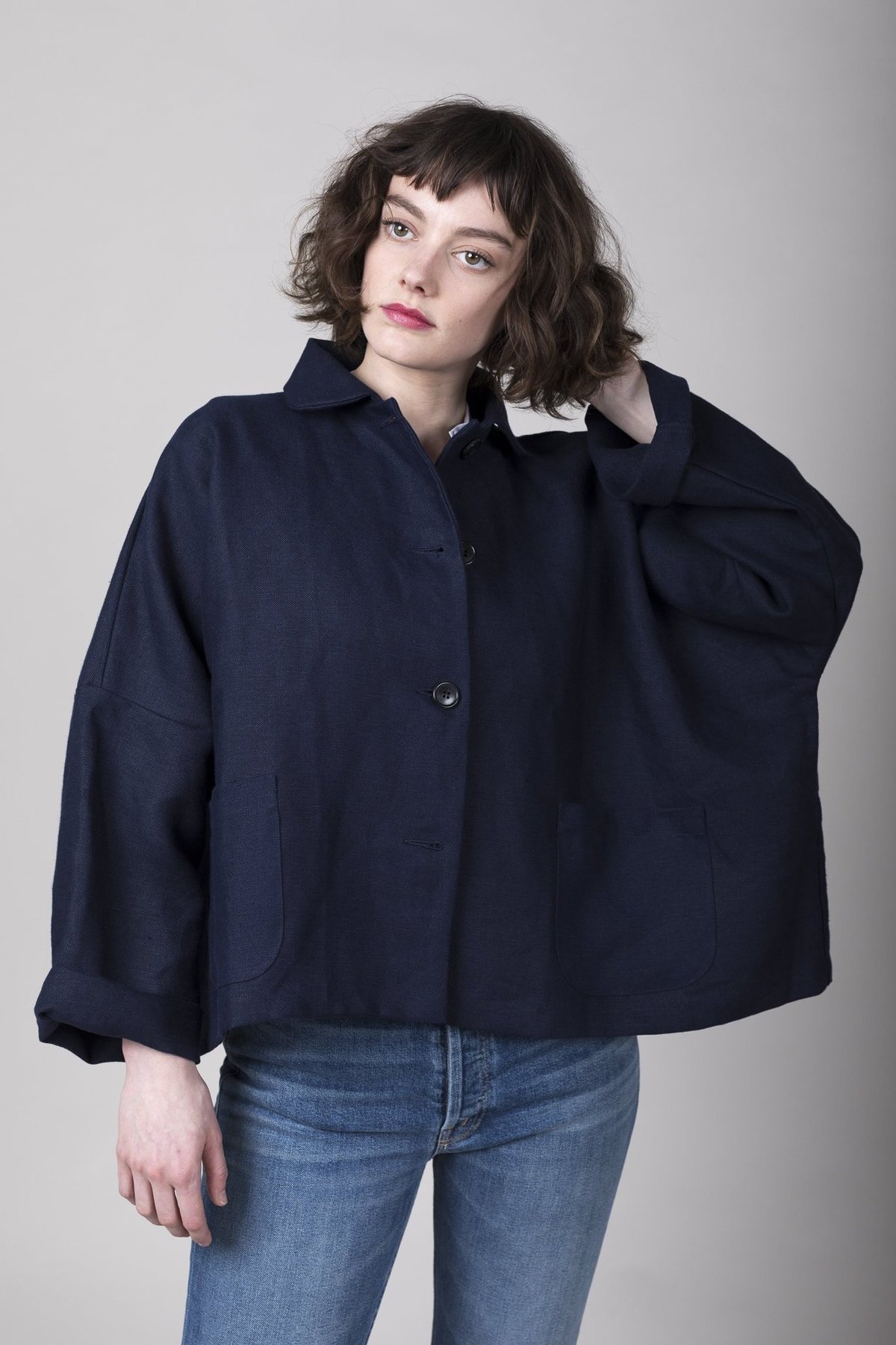 Gallego Desportes Round Collar Jacket - NAVY | Garmentory