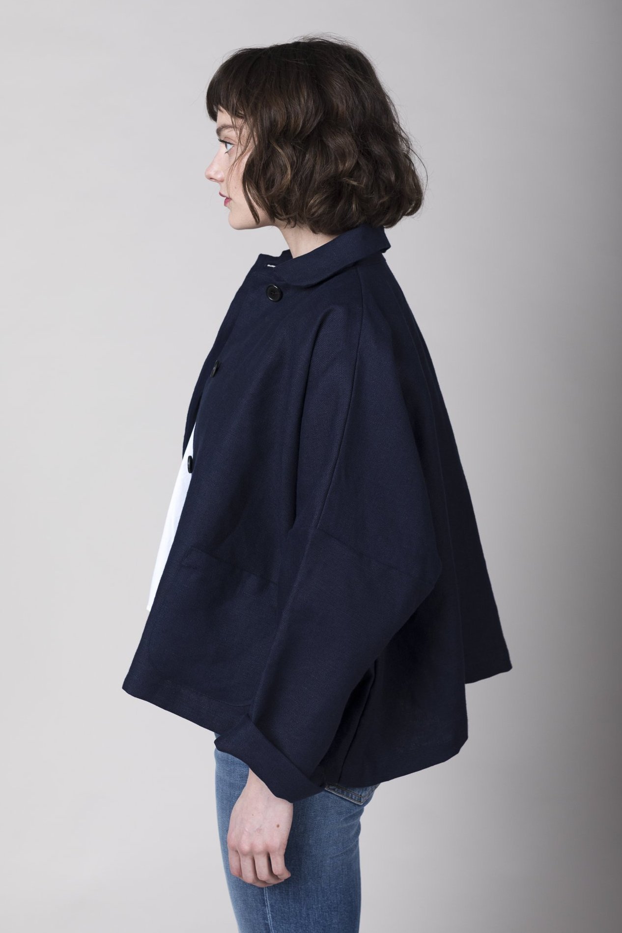 Gallego Desportes Round Collar Jacket - NAVY | Garmentory