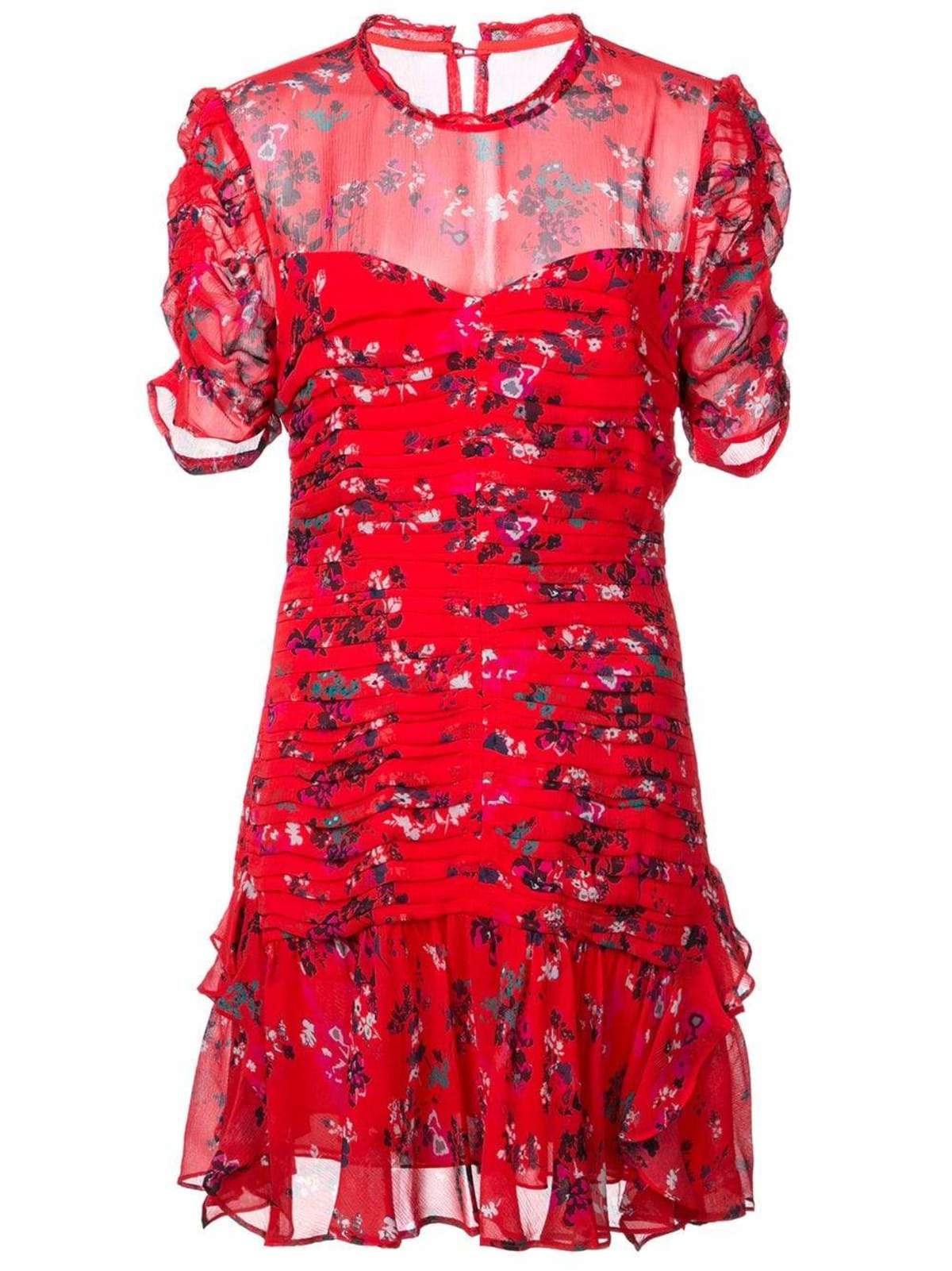 Tanya Taylor FLORAL CLUSTERS CARTI DRESS - Red | Garmentory