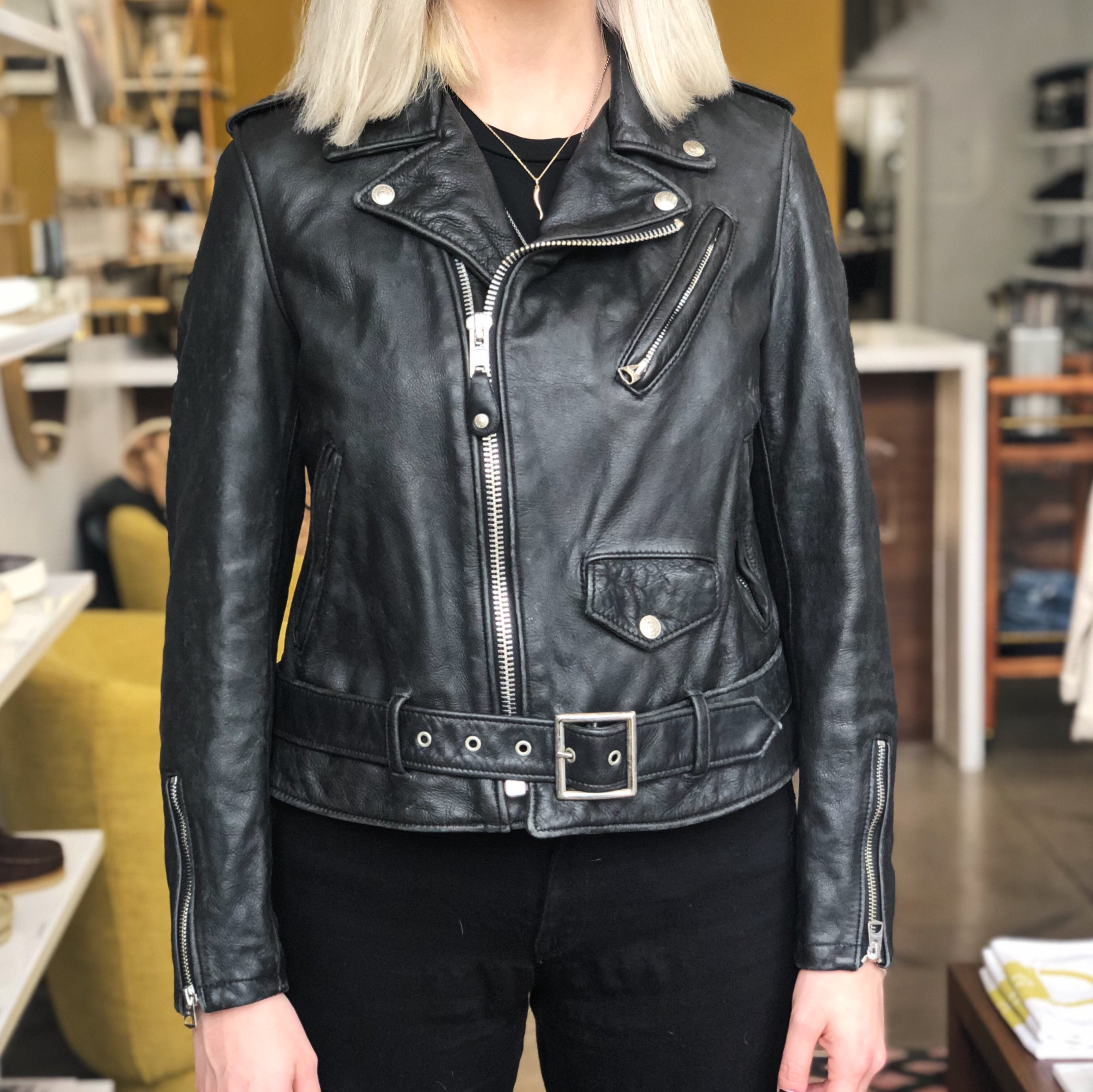 Schott 626 VNW Vintaged Cowhide Motorcycle Jacket - Washed Black | Garmentory