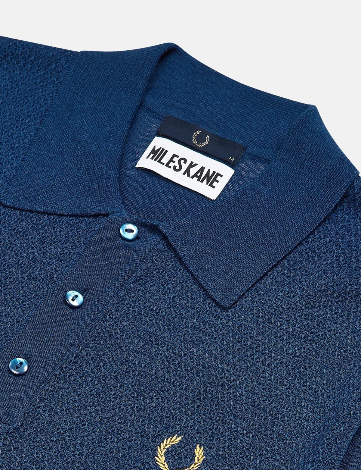 Fred Perry x Miles Kane Texture Panel Knitted Shirt - Deep Marine ...