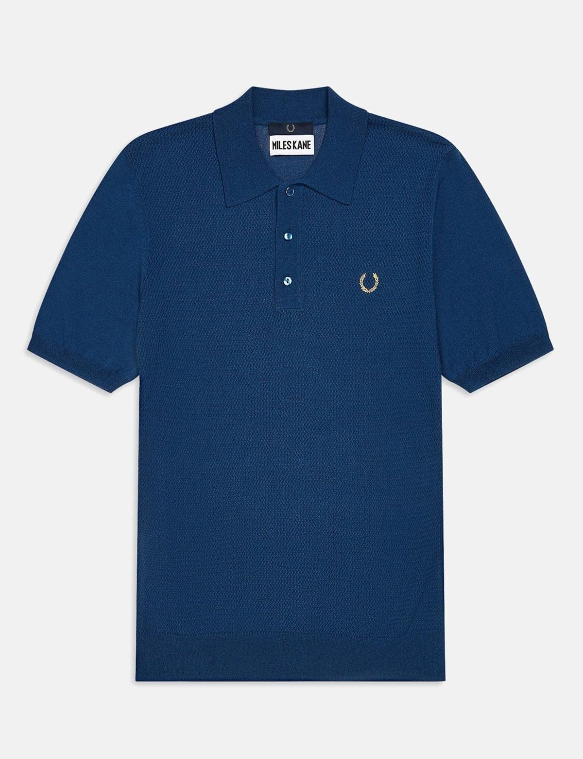 Fred Perry x Miles Kane Texture Panel Knitted Shirt - Deep Marine ...