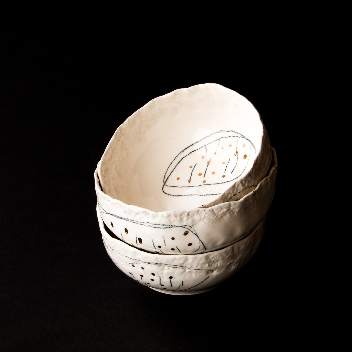 Isabelle Simard Porcelain Bowls - White/Black (Set of 3) | Garmentory