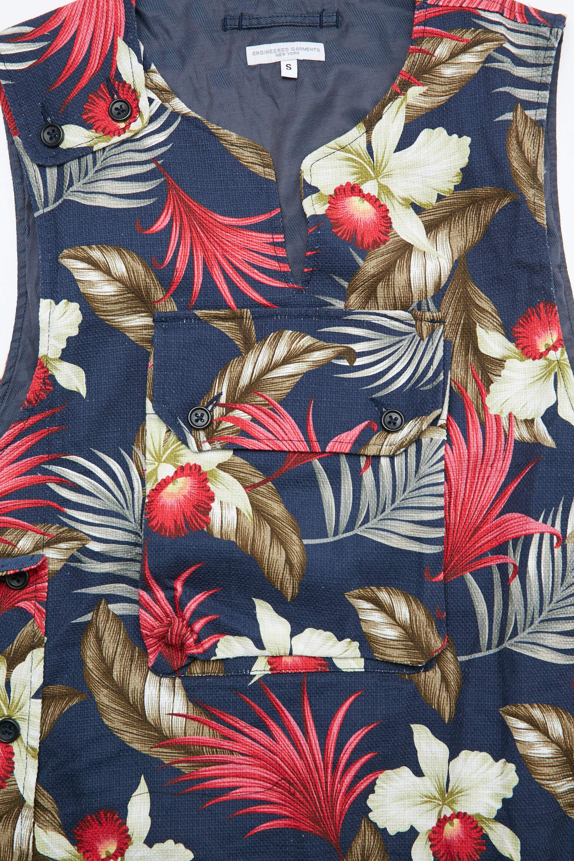 Engineered Garments Cover Vest - Navy Hawaiian Floral Java Cloth ...