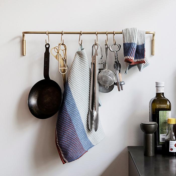 Ferm Living Kitchen Rod With Size Hooks - Brass | Garmentory