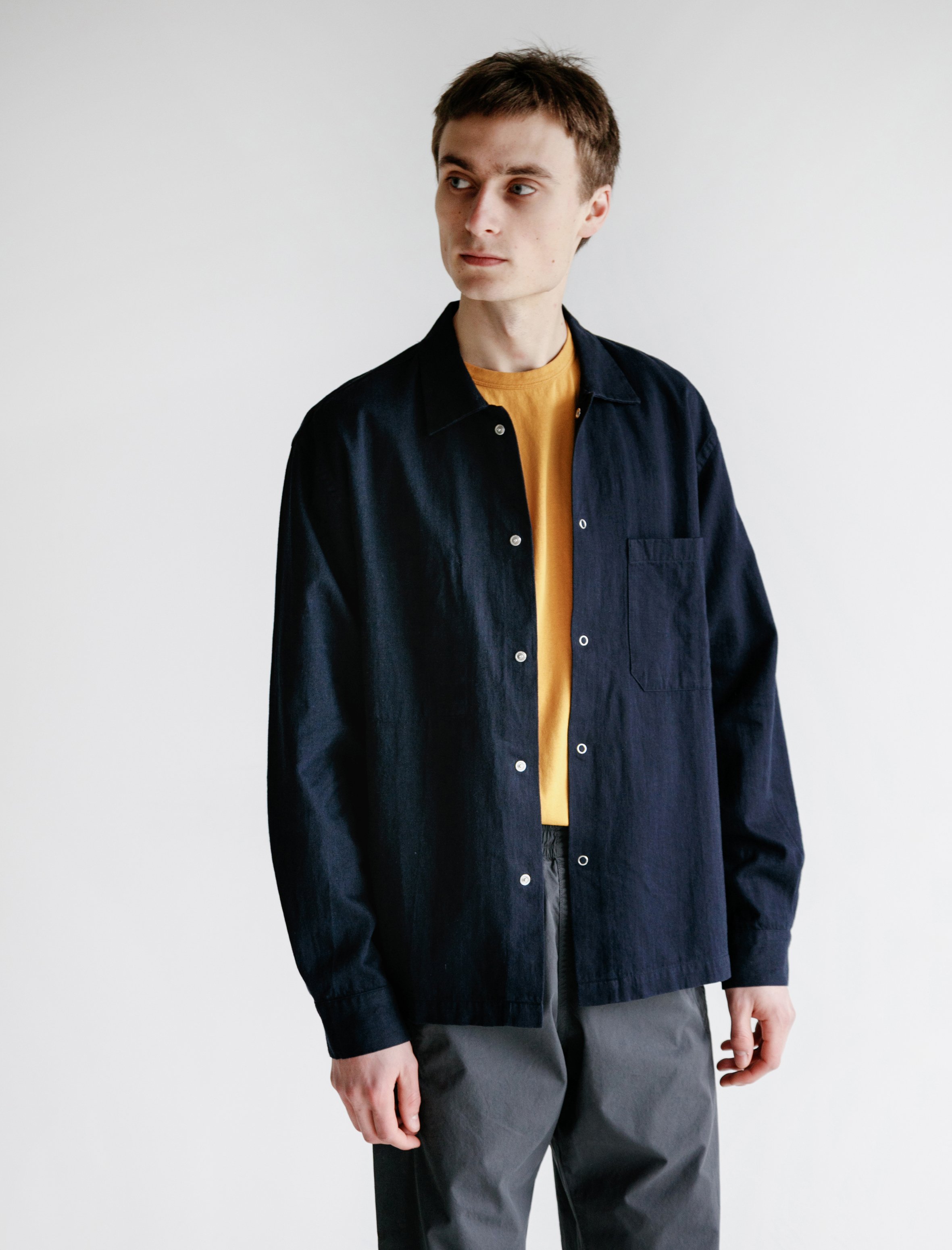 Margaret Howell MHL Linen Cotton Factory Shirt - Navy | Garmentory