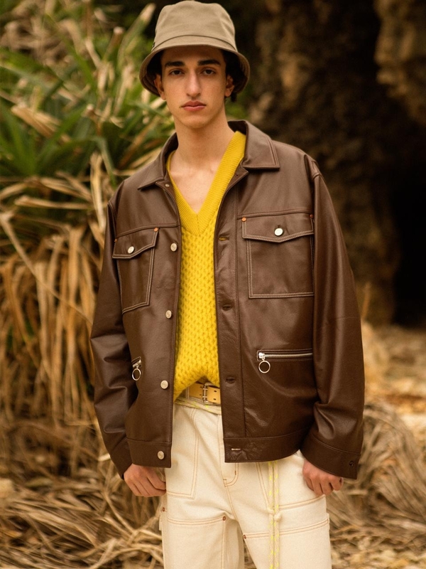 Andersson Bell Brian Leather Zipper Trucker Jacket - Brown | Garmentory