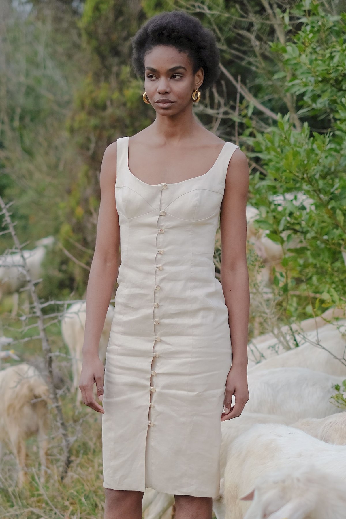 OhSevenDays Tuesday Panel Dress - Beige | Garmentory