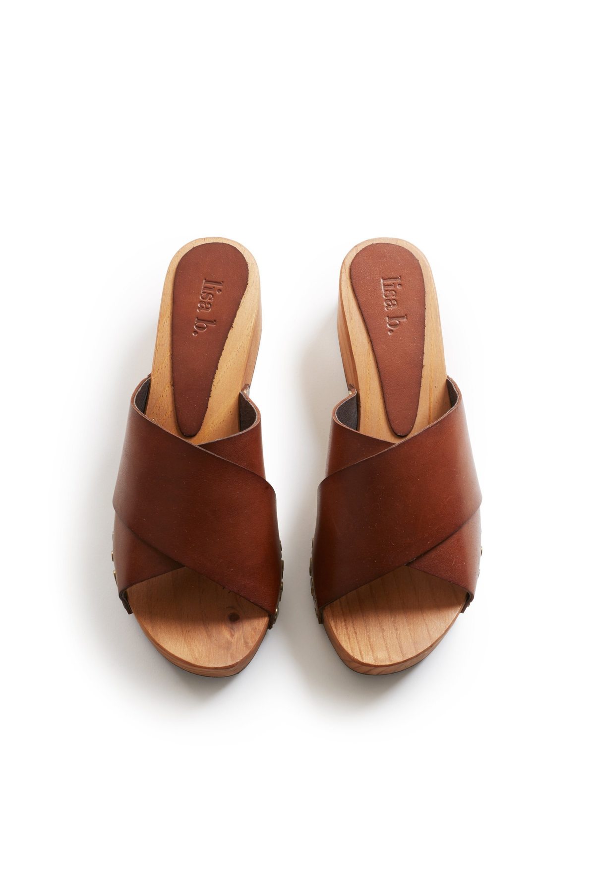 Lisa B. criss cross leather low heel clogs - tan | Garmentory