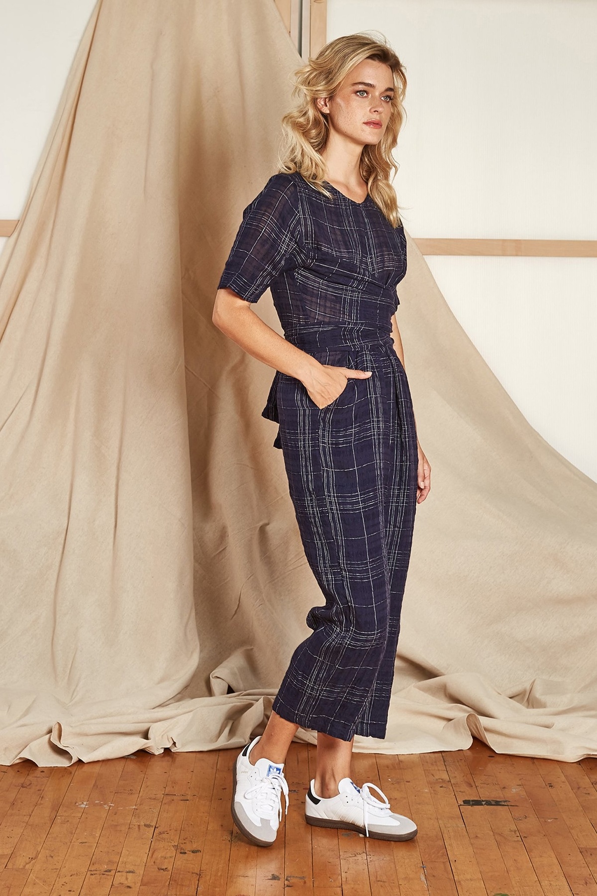 RUJUTA SHETH Paris Wrap Jumper - navy Chex | Garmentory