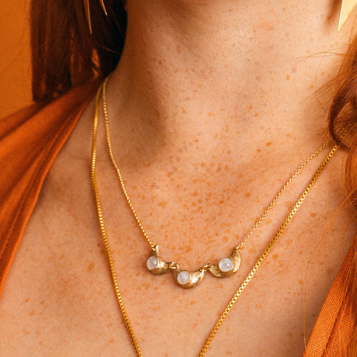 Iron Oxide Triple Moon Choker - BRASS | Garmentory